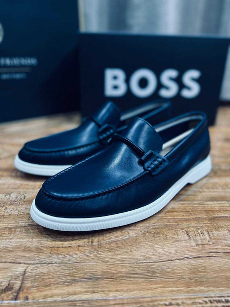 BOSS мужские кожаные лоферы в синем цвете