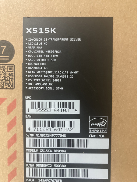 ASUS  1 tb 54R+FTPM;DDR4 4 G