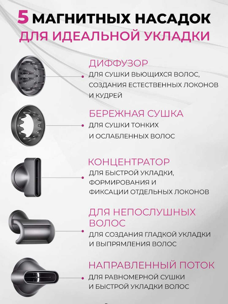 Фен стайлер для волос Super hair dryer, 5 магнитных насадок