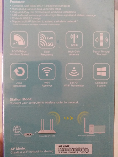 Wifi adapter LB link kafolatlik model: Archer BL-WDN650A Dual band 2.4