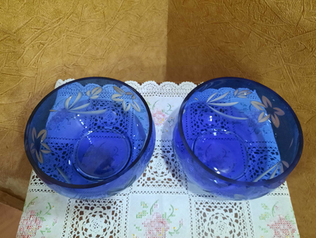 Сет из 3х красивых кобальтовых ваз, двухслойное стекло, алмазная грань