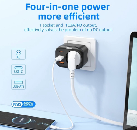 Сетевой фильтр НОСО NS3 1 гнездо + PD 20W + 2USB QC3.0 18W черный