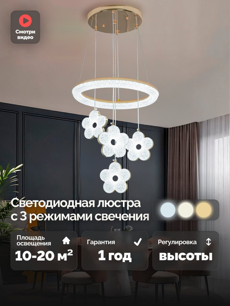 Люстра: светодиодная, 2 разных размера, регулировка по высоте,для офис