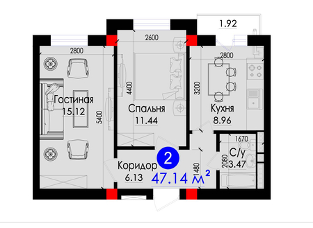 Продается 2-х Комнатная квартира ЖК Дустлик 7 дом 2 этаж
