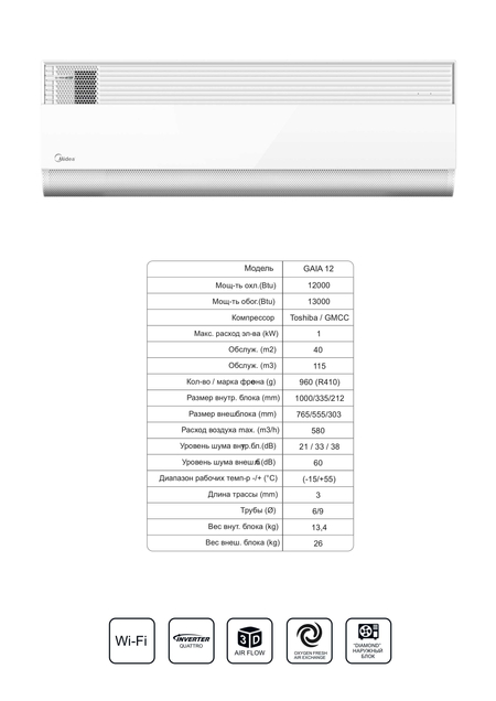 Кондиционер/Konditsioner/Inverter QUARTO/Midea GAIA 12 000 BTU