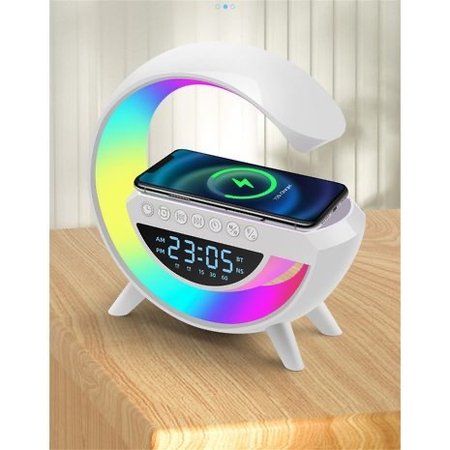 Колонка Bluetooth будильник  беспроводная зарядка