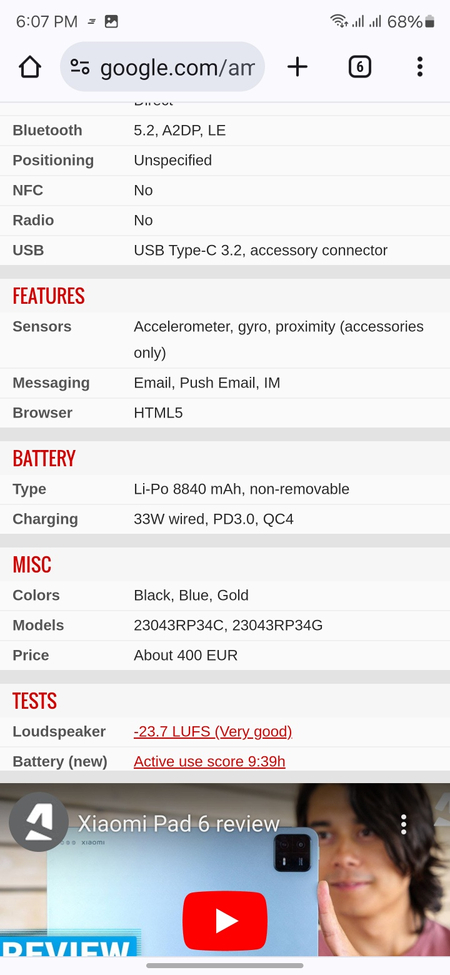 Xiaomi Pad 6, 8/128gb, 1800x2880, 120hz, Snapdragon 870