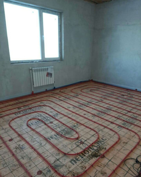 Отопление в частном доме офисе. Теплый пол змейкой улиткой. Сантехник