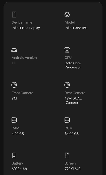 Infinix hot 12 play 64/4+3