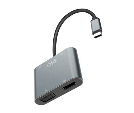 HUB адаптер Type-C HUB XO (HUB001) 4in1 Type-C to HDMI/VGA/USB3.0/PD c