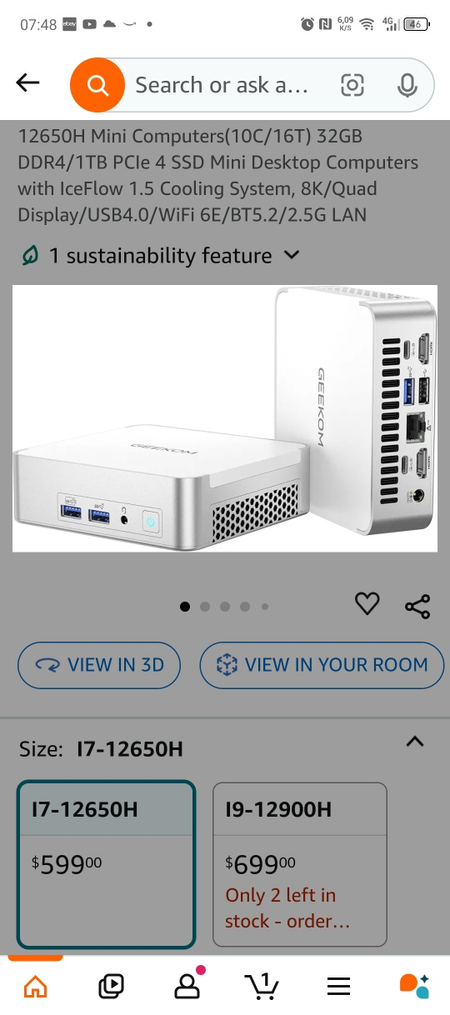 Мини пк GEEKOM xt12 i7-12650h 32gb ram 1tb SSD mini pc