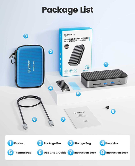 Док-станция ORICO USB-C M.2 NVMe/NGFF SSD-накопитель и 4K HDMI RJ45