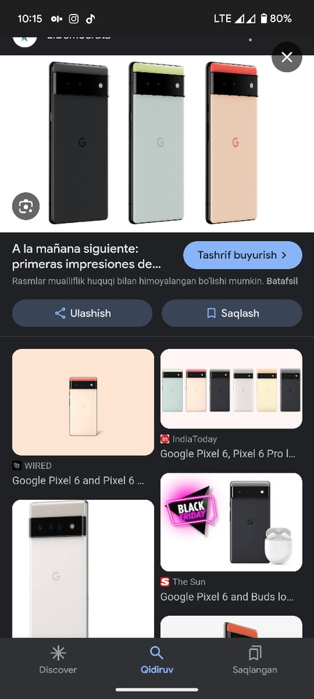 Google Pixel 6 sotiladi pamit 256/12