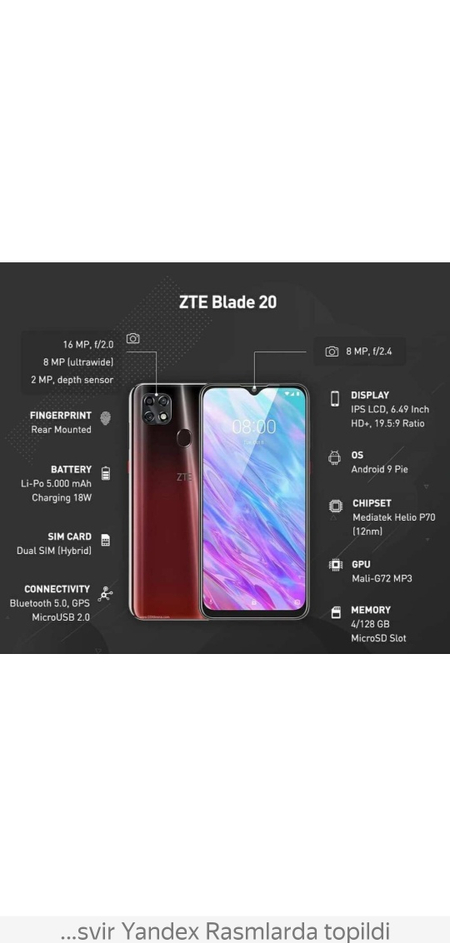 ZTE Bled 20 simart siochn 128 gbi