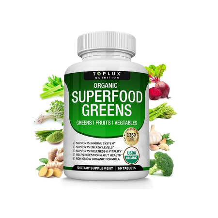 Органические капсулы Super Greens, суперпродукты, фруктово-овощная доб