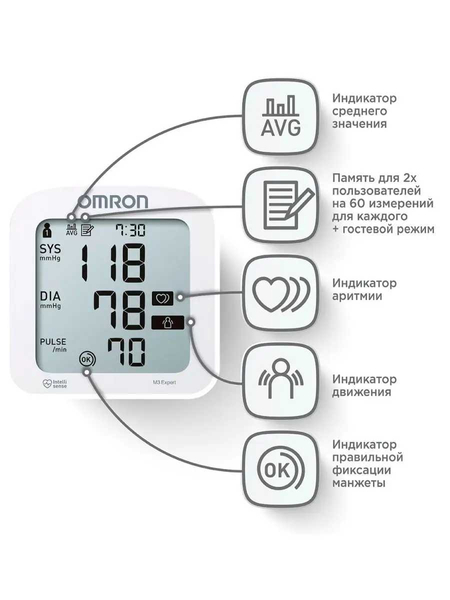 OMRON
Тонометр автоматический электронный M3 Expert