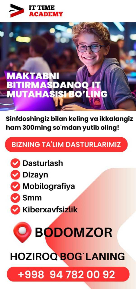Dasturlash | IT | Programming | Kompyuter | kurslari | 30% chegirma