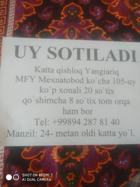 Uy sotiladi trassa chetida 28-sotix 9 xonali
