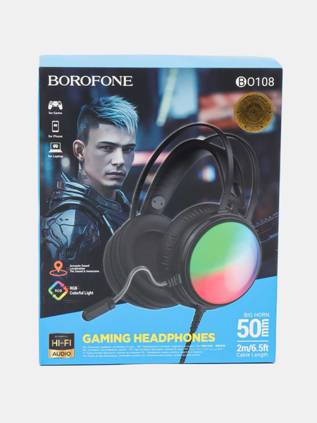 Borofone BO108 RGB подсветка игровые наушники с микрофоном