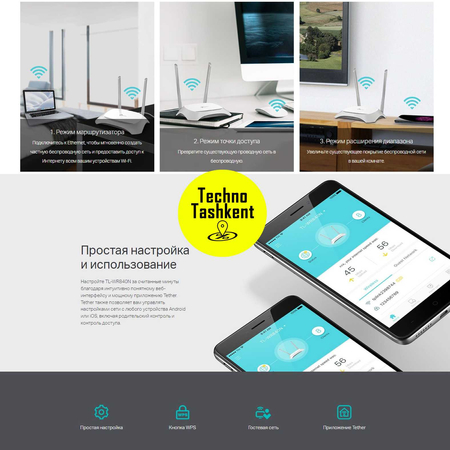 WiFi роутер TP-Link TL-WR840N, 300 Мбит/с оптика (Dostavka Bor)