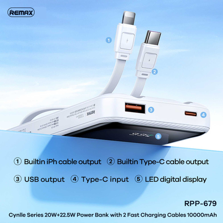 +ДОСТАВКА! REMAX Power Bank RPP-679 Быстрая зарядка 22,5W с кабелем