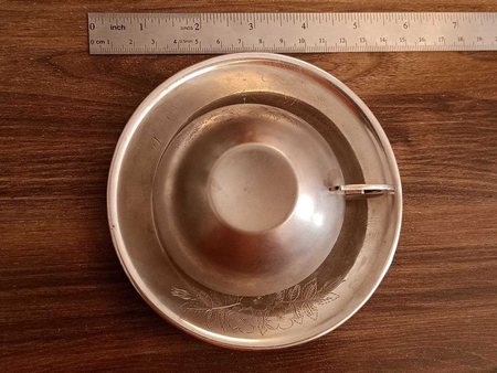 Серебряная чашка с блюдцем. 875 проба. Ручная работа.