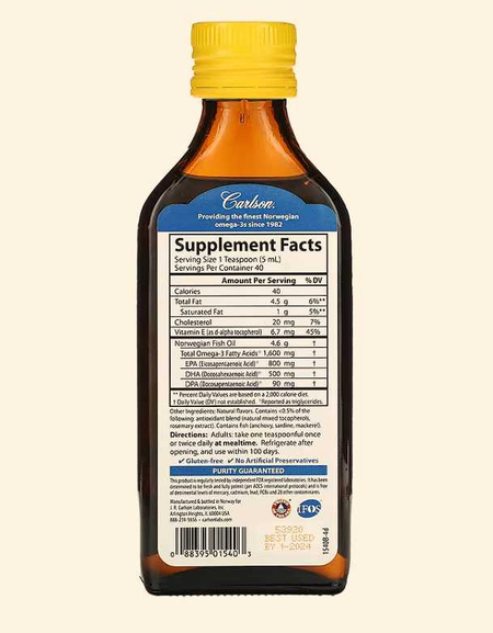 Carlson,Fish Oil,  1,600 mg (200 ml) с бесплатной доставкой