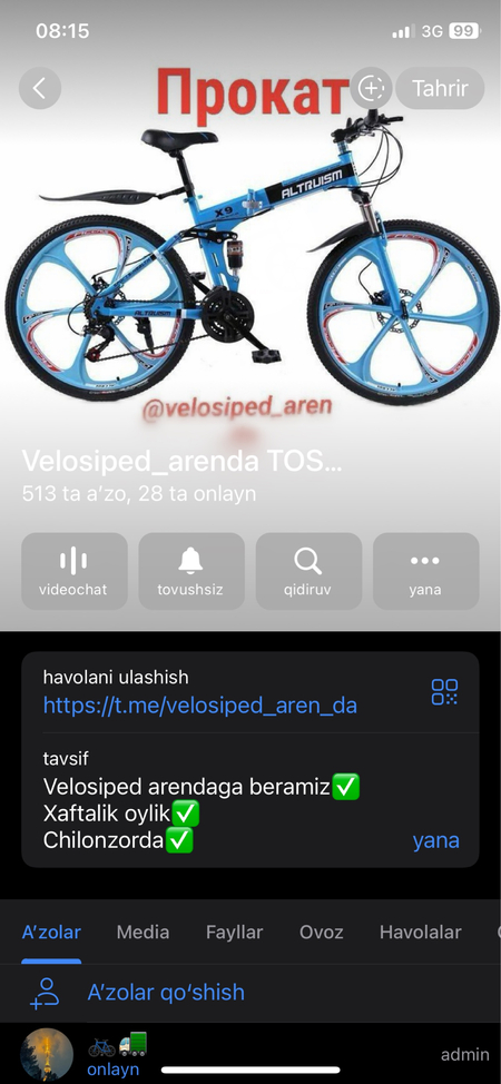 Velosiped arendaga beriladi