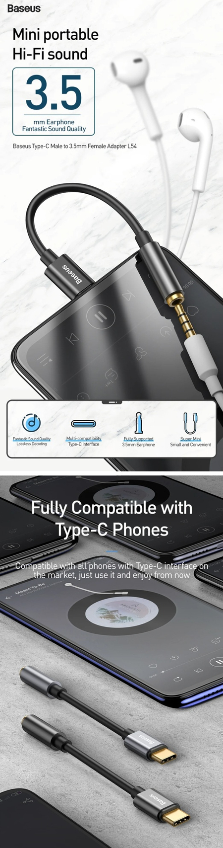 Baseus L54 Adapter Type-C Male To 3.5mm Female For iPad AUX Cable