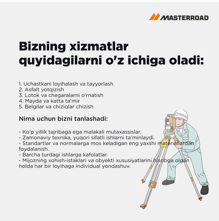 MASTER ROAD asfalt yotqizish xizmatlari/Услуга по укладке асфальта