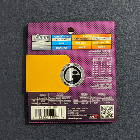 Струны Elixir 11-52, для акустической гитары.