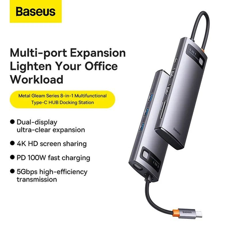 BASEUS Переходник/Адаптер Metal Series 8-in-1, Разветвитель Type-C HUB