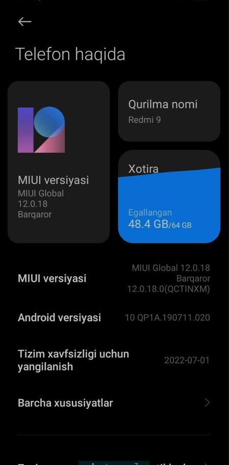Redmi 9 4/46 talik xotira