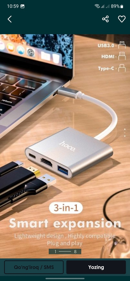 HOCO HB14 Easy use hub converter Type-C to USB3.0 + HDMI + PD compatib