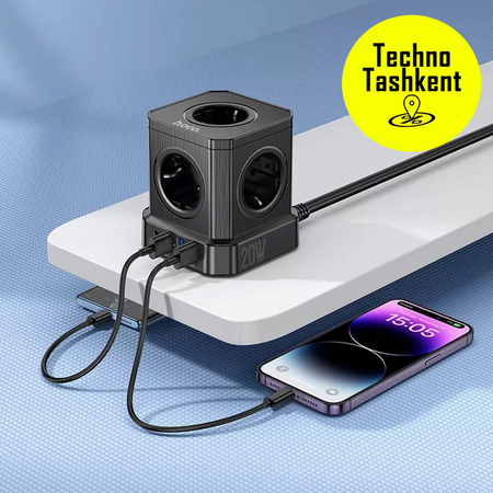 Сетевой фильтр HOCO NS8 5 гнезд 2M + PD 20W + 3USB/1USB (Dostavka bor)