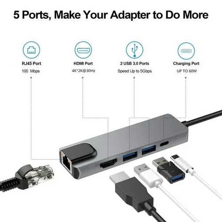Aдаптер Type-C хаб 5в1 USB3.1