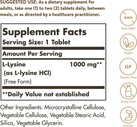 L-лизин  Solgar L-Lysine 1000 mg , 100 таблеток