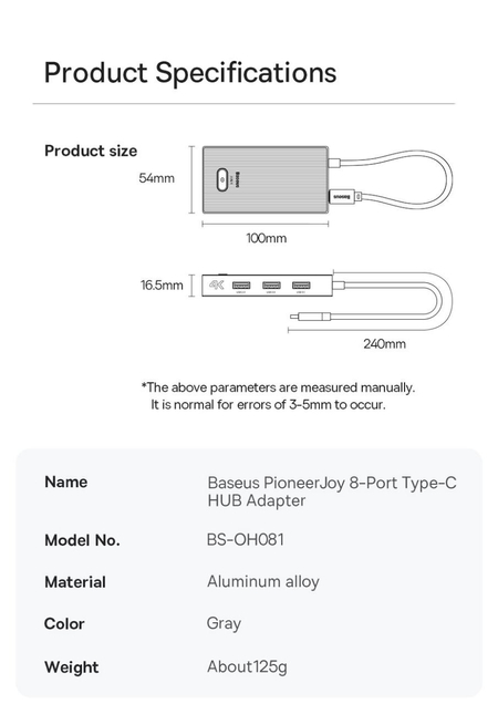 Baseus Hub Концентратор 8 в 1 Hdmi 4k 60 Герц