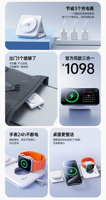 Acefast E3 беспроводной зарядка PD 15W для iPhone iWatch AirPods