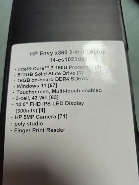 HP Envy X360 14, 16/512, Core 7 150U, русская клавиатура