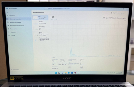 Acer ASPIRE 3 Silver RYZEN 7 5-seriya Ozu-16Gb DDR4 SSD-512GB M2 NVME