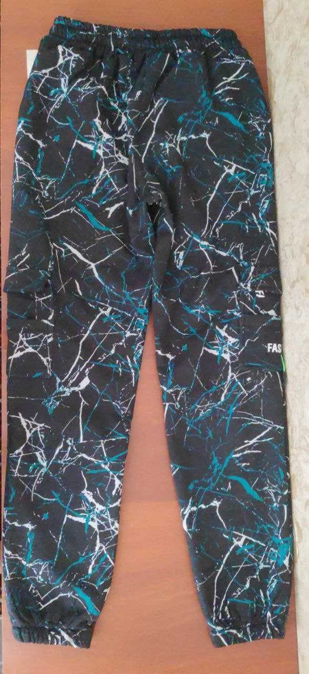 Брюки джоггеры утепленные флисовые штаны (бело-синие линии) *Fashion*