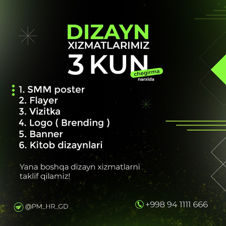 Faqat dizayin xizmatlar mavjud!