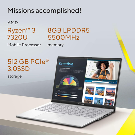 Asus Vivobook 15 OLED Ryzen 5-7320u/8GB LPDDR5/512GB SSD/15.6 FHD OLED