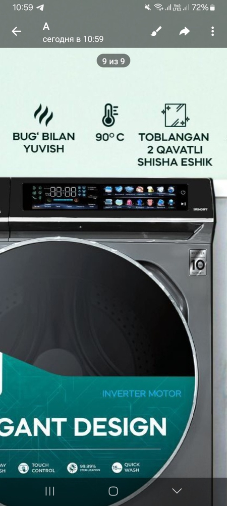 Kir yuvish mashinasi rulls 8 kg polni sensor smart
