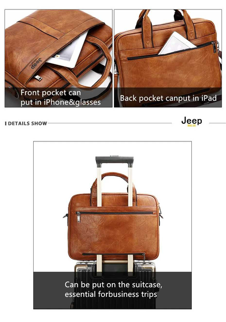 JEEP BULUO Кожаная сумка для ноутбука и дорожного портфеля для мужчин.