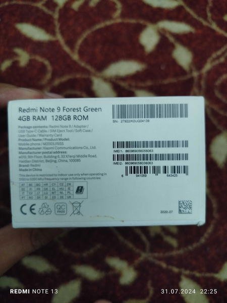 Redmi Note 9.   6/128 talik
