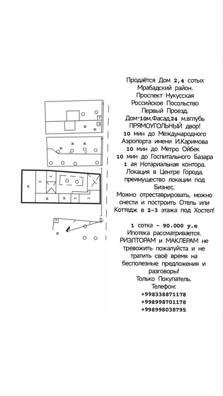 Выгодная покупка под Бизнес! 2,43 сотих,Мирабад, проспект Нукусская.