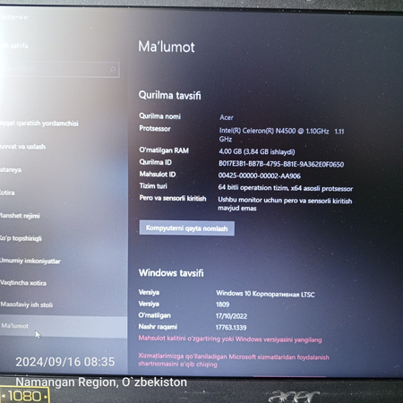 Acer Aspiri3 notebook