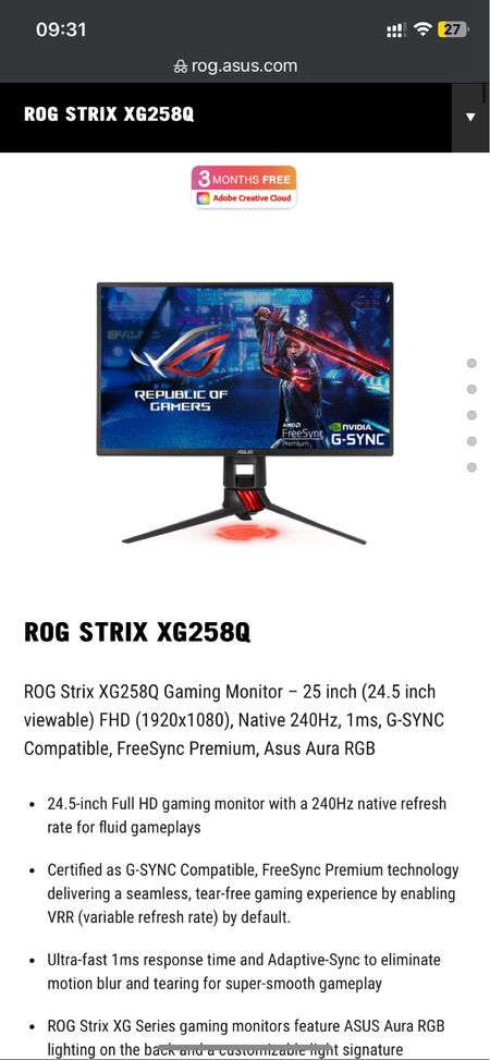 Мониторы Asus xg258q 240hz